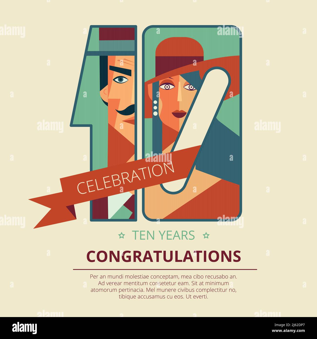 Vector ten years anniversary congratulations, greeting card template ...