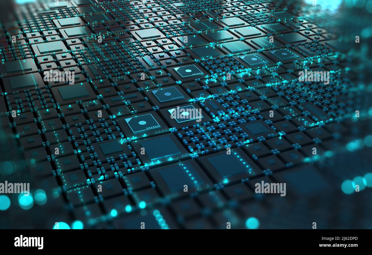 Cyber technology in digital abstract space. Computer of future, circuit ...