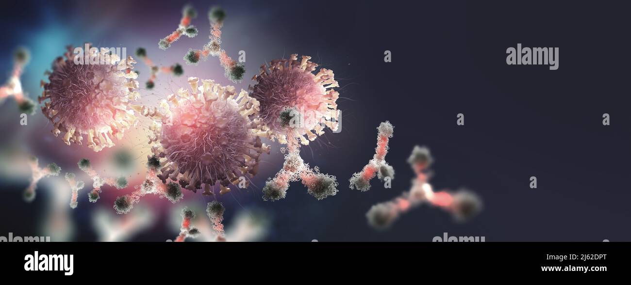 Virus under microscope. Antibodies and viral infection. Immune defense ...