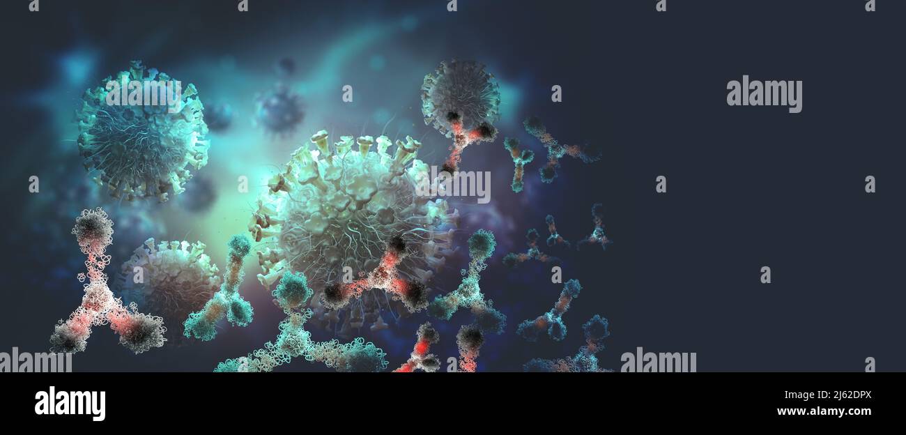 Virus under microscope. Antibodies and viral infection. Immune defense ...