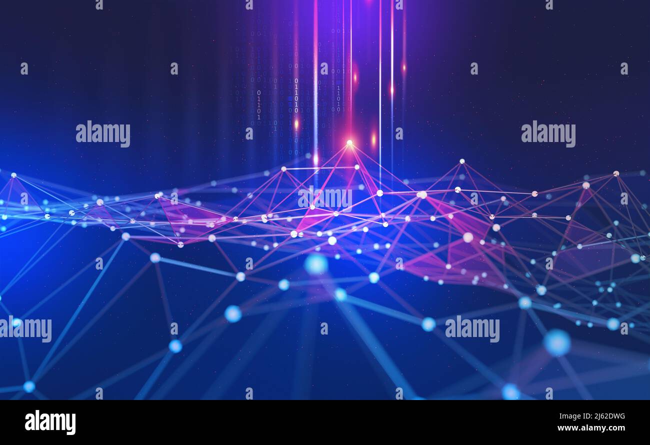 Big Data concept. Blockchain. 3D illustration. Neural networks and artificial intelligence ...