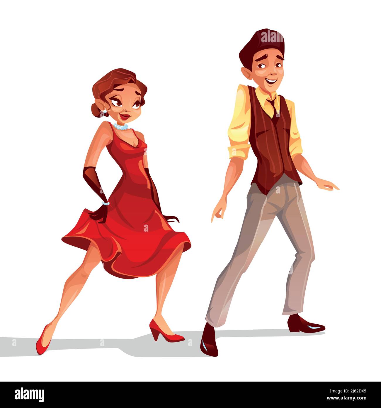 Jazz dancers vector illustration of man and woman characters dancing on ...