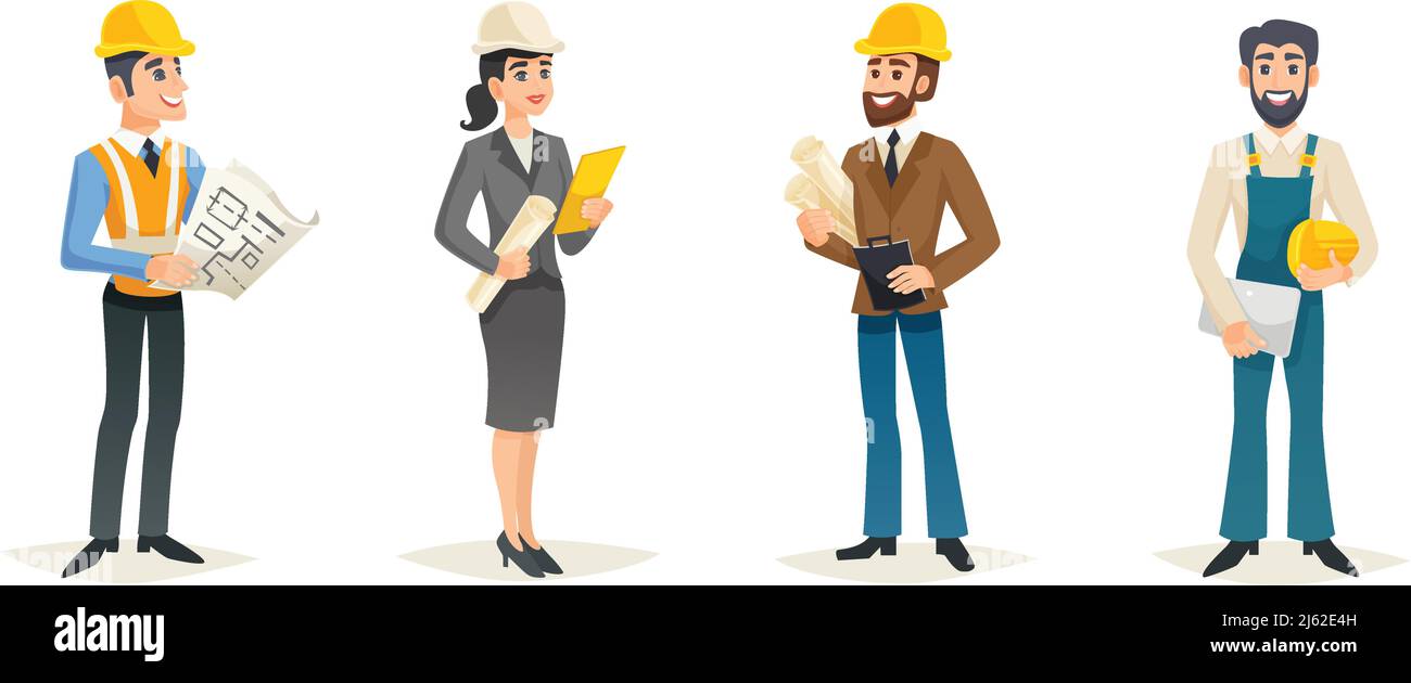 Engineers cartoon set with civil engineering construction workers ...