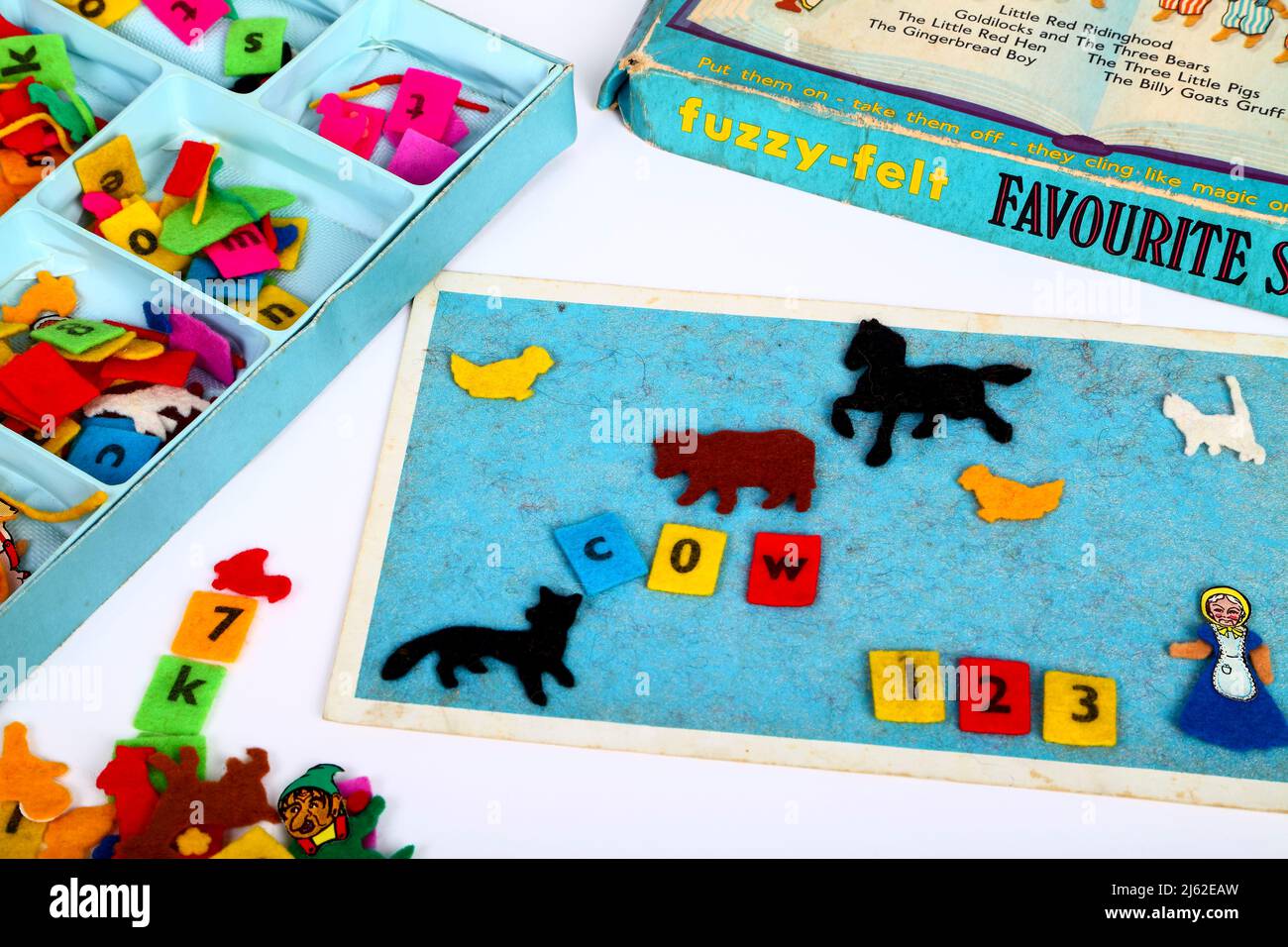 Old vintage tatty Fuzzy-Felt child's felt picture making toy Stock ...