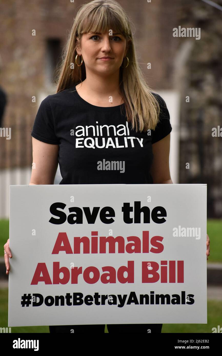 London, UK. 27th Apr, 2022. Abigail from the charity Animal Equality at ...