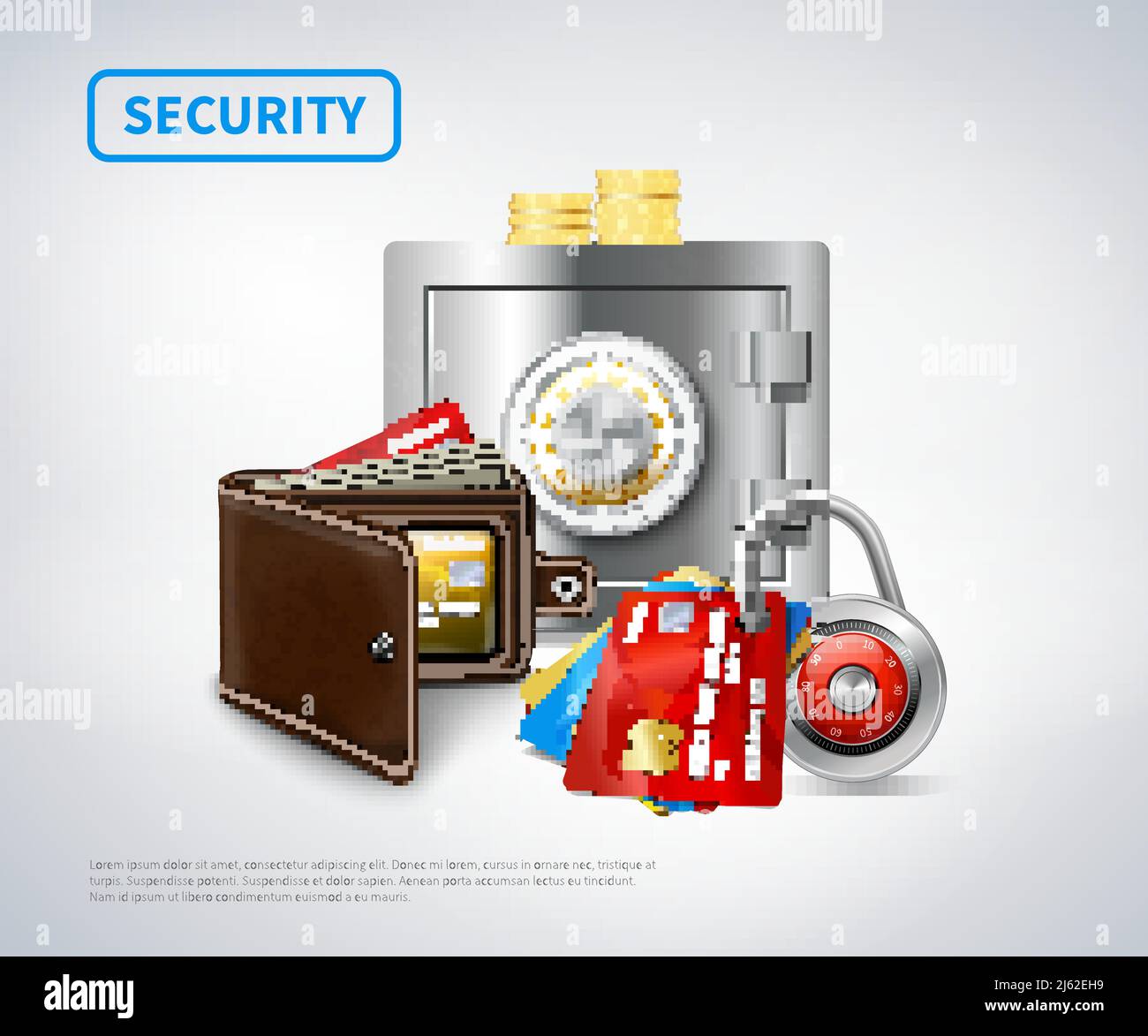 Money realistic security set of metal closed safe wallet credit cards ...