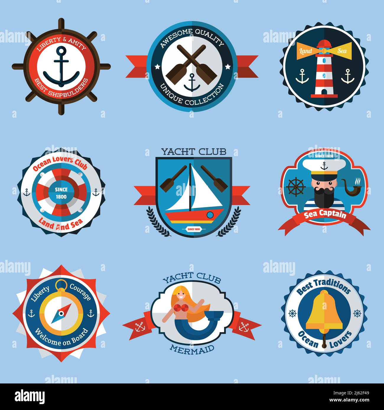 Nautical labels ship travel sea vacation set isolated vector ...