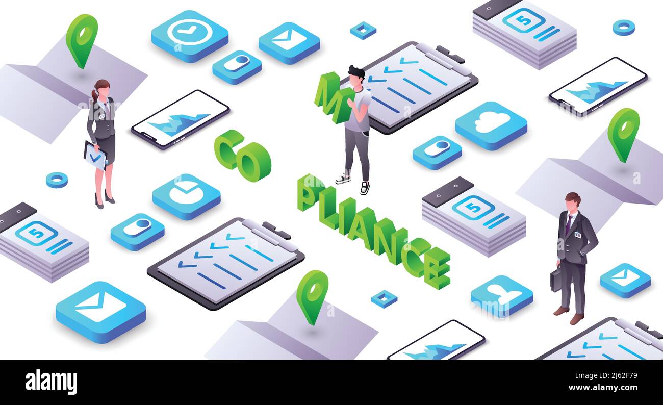 Business compliance vector illustration of marketing agency team with ...