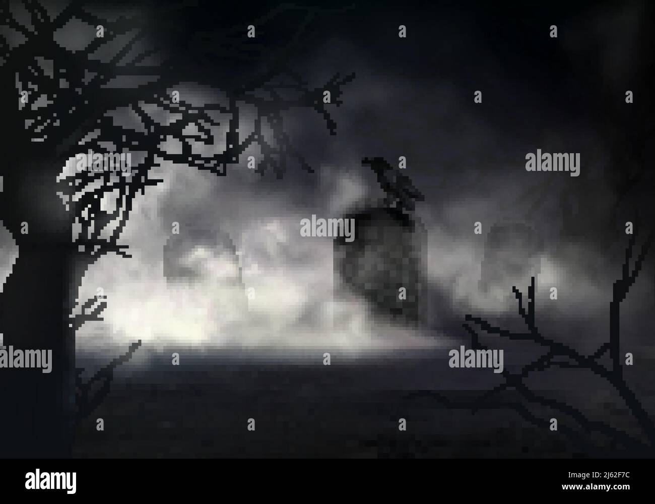 Frightening Halloween realistic vector background with dried trees ...