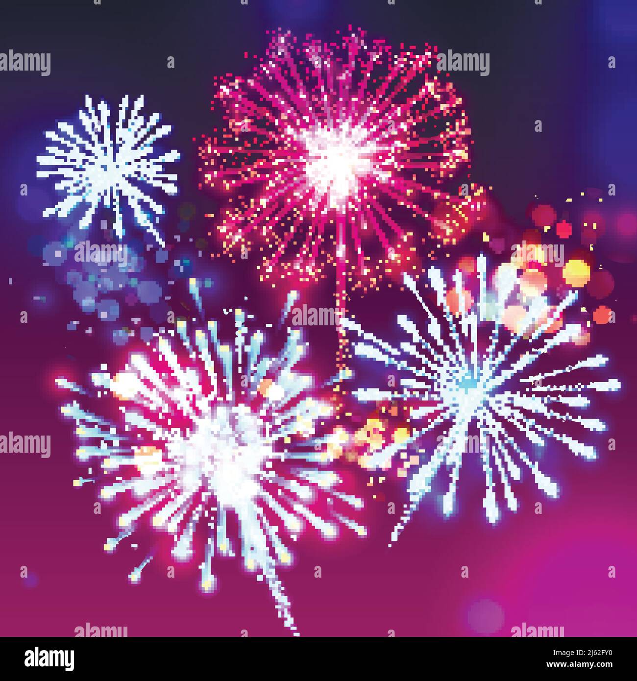 Fireworks vector illustration of sparkling birght lights and bokeh ...