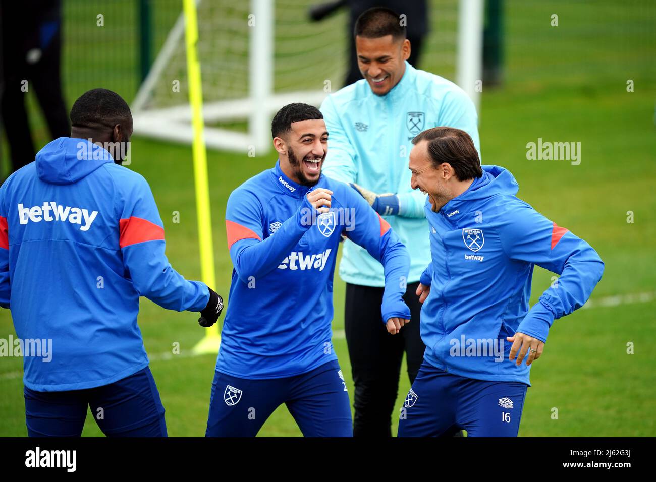 West Ham United's Mark Noble (right) and Said Benrahma with team-mates ...