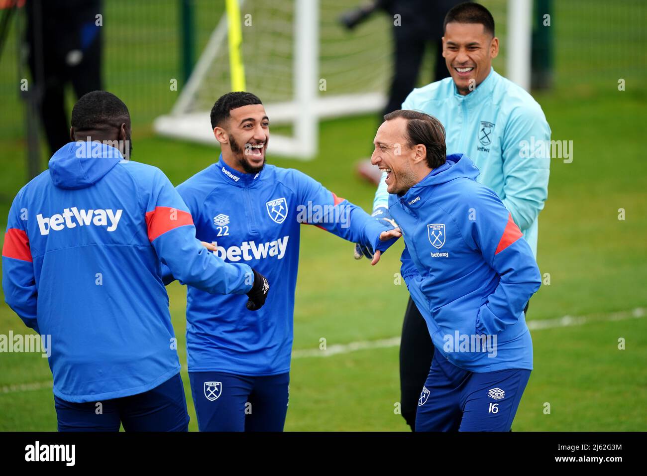 West Ham United's Mark Noble (right) and Said Benrahma with team-mates ...