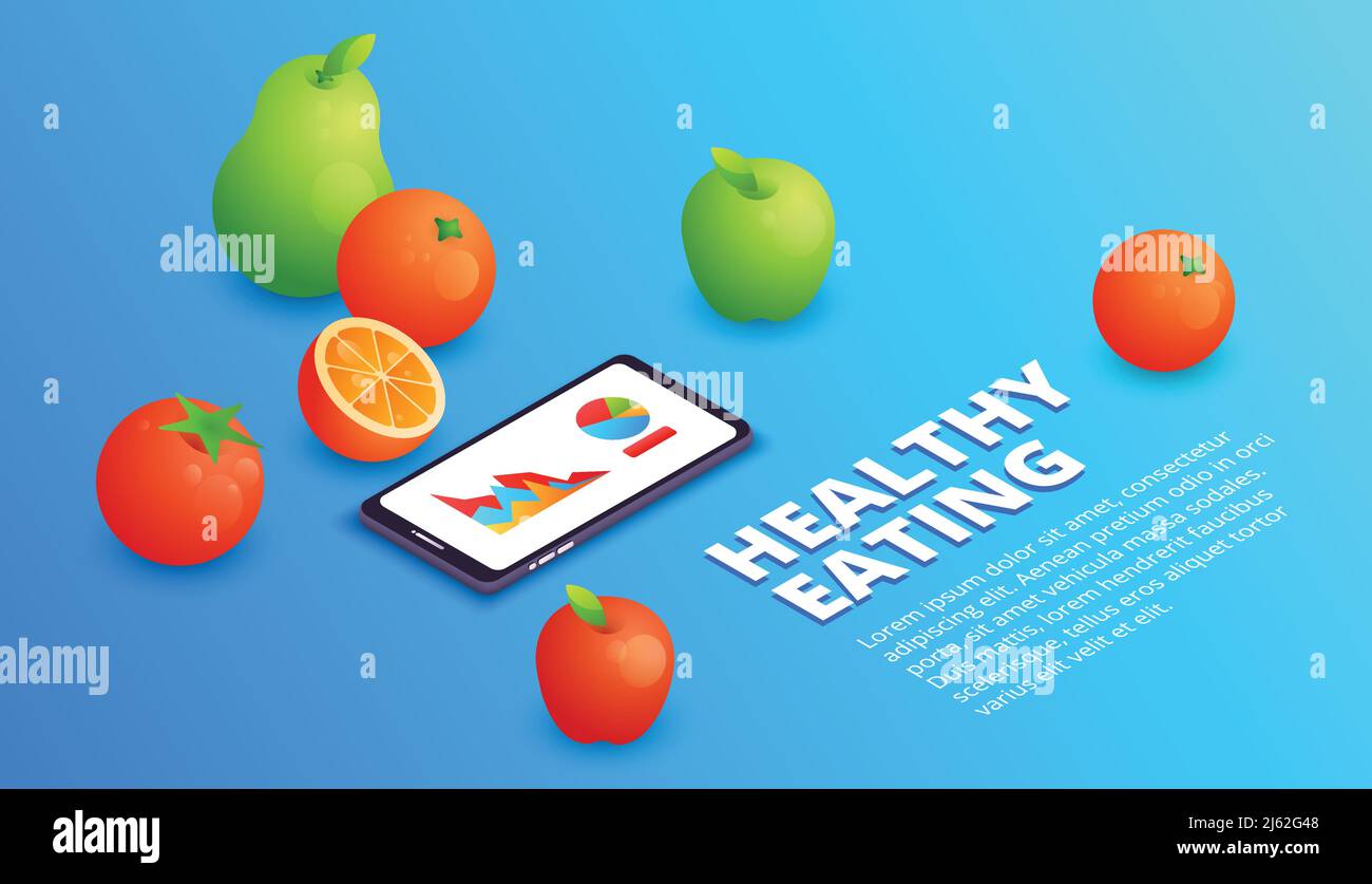 Healthy eating vector illustration of smartphone application for diet ...