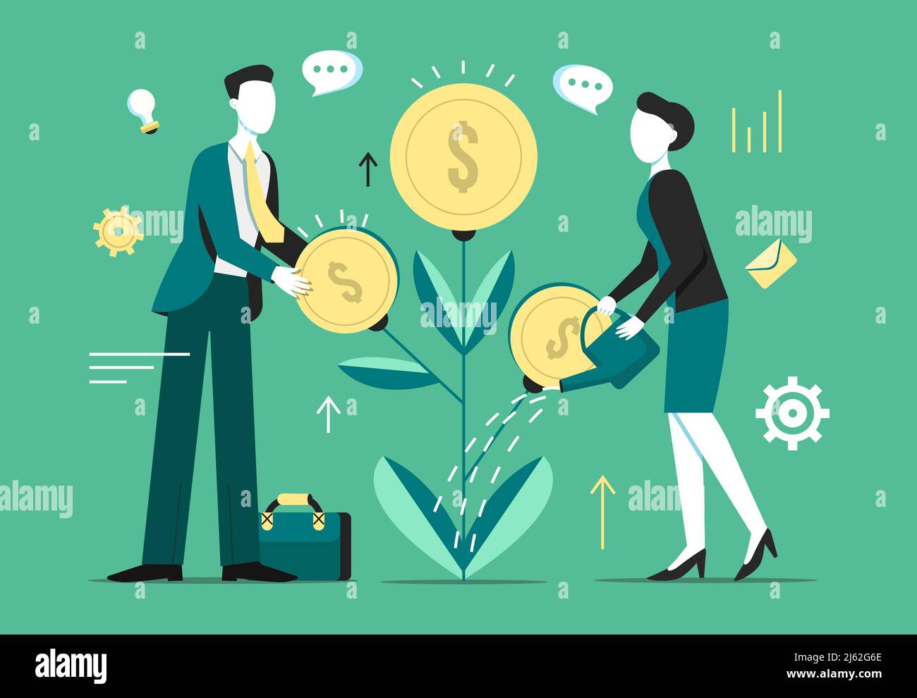 Investment tree growth vector illustration of businessman profit income ...
