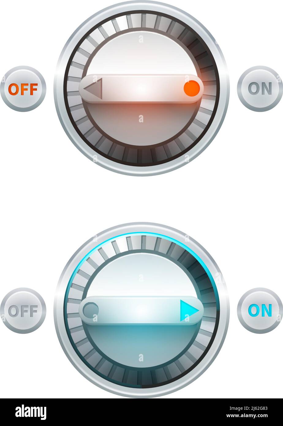 Round analog on off turn button set isolated vector illustration Stock ...