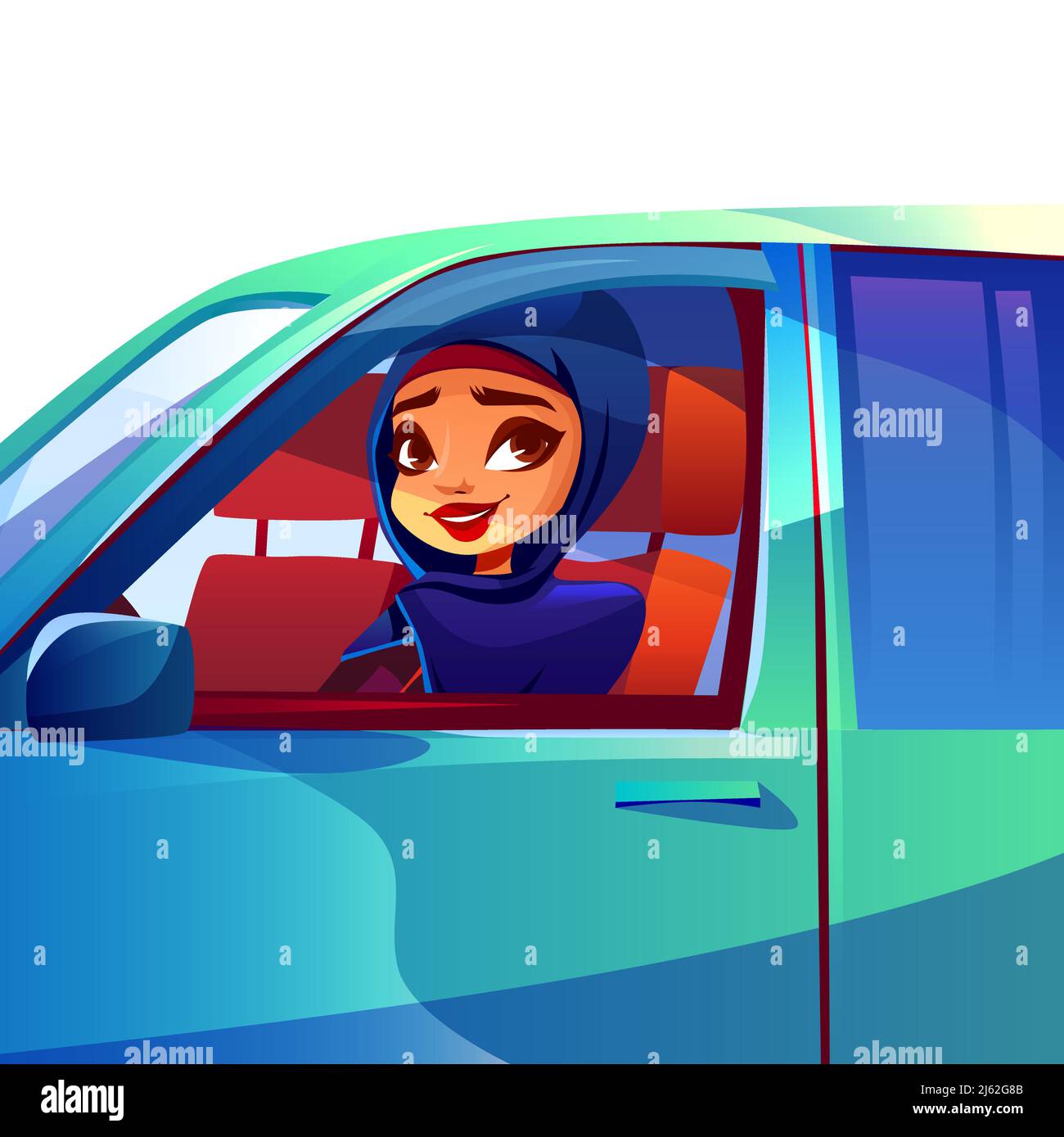 Arab woman driving car vector illustration of modern rich girl in Saudi ...