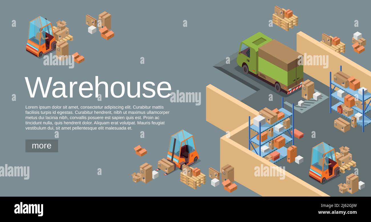 Warehouse isometric 3D vector illustration of logistics transport and ...