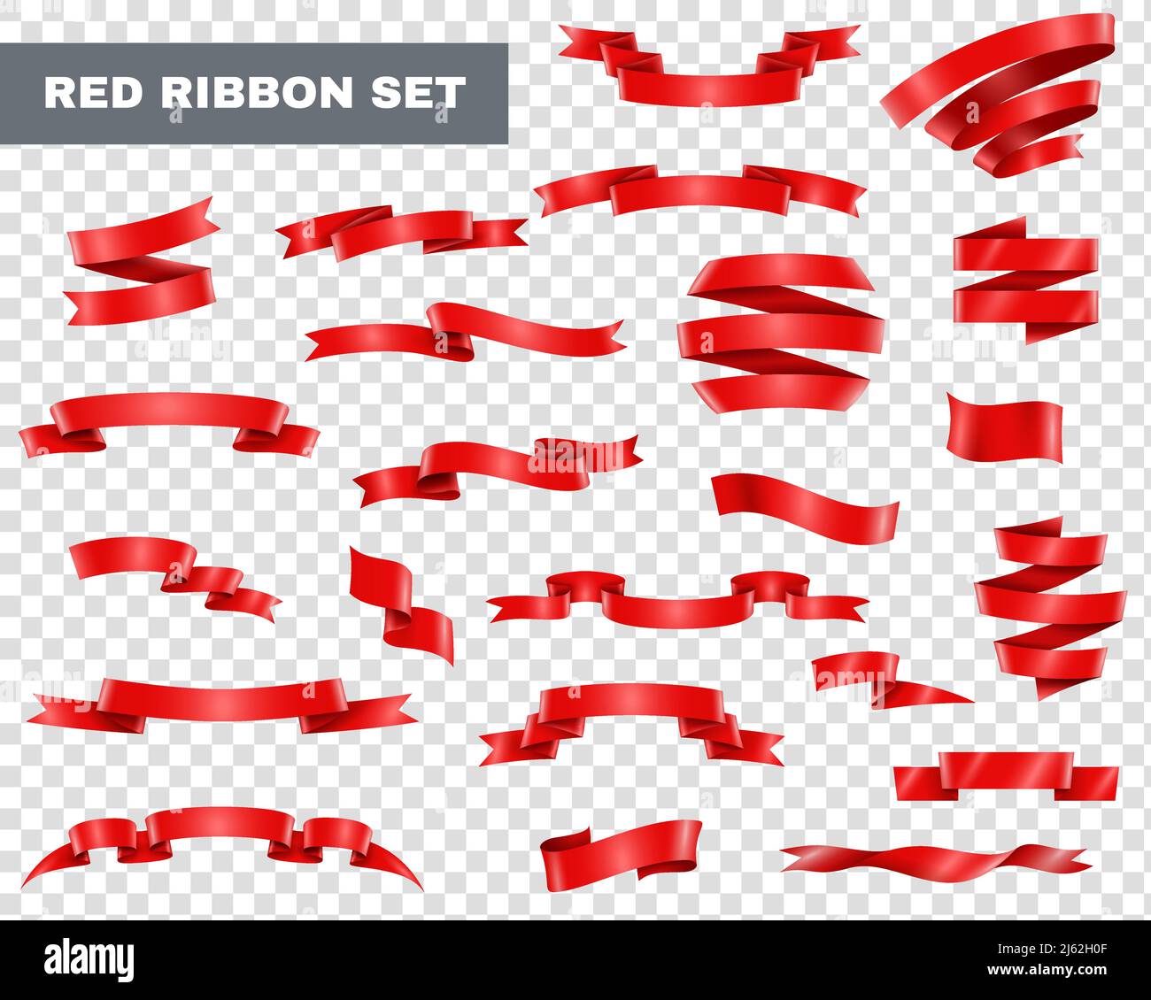 Red decorative ribbons transparent set flat isolated vector ...