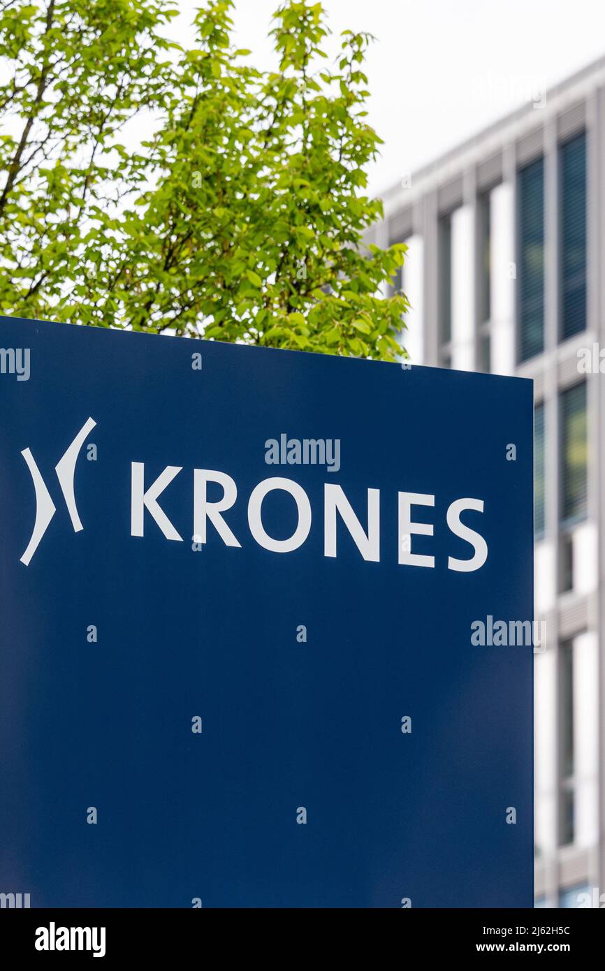 Neutraubling, Germany. 25th Apr, 2022. Logo of Krones AG in front of an ...
