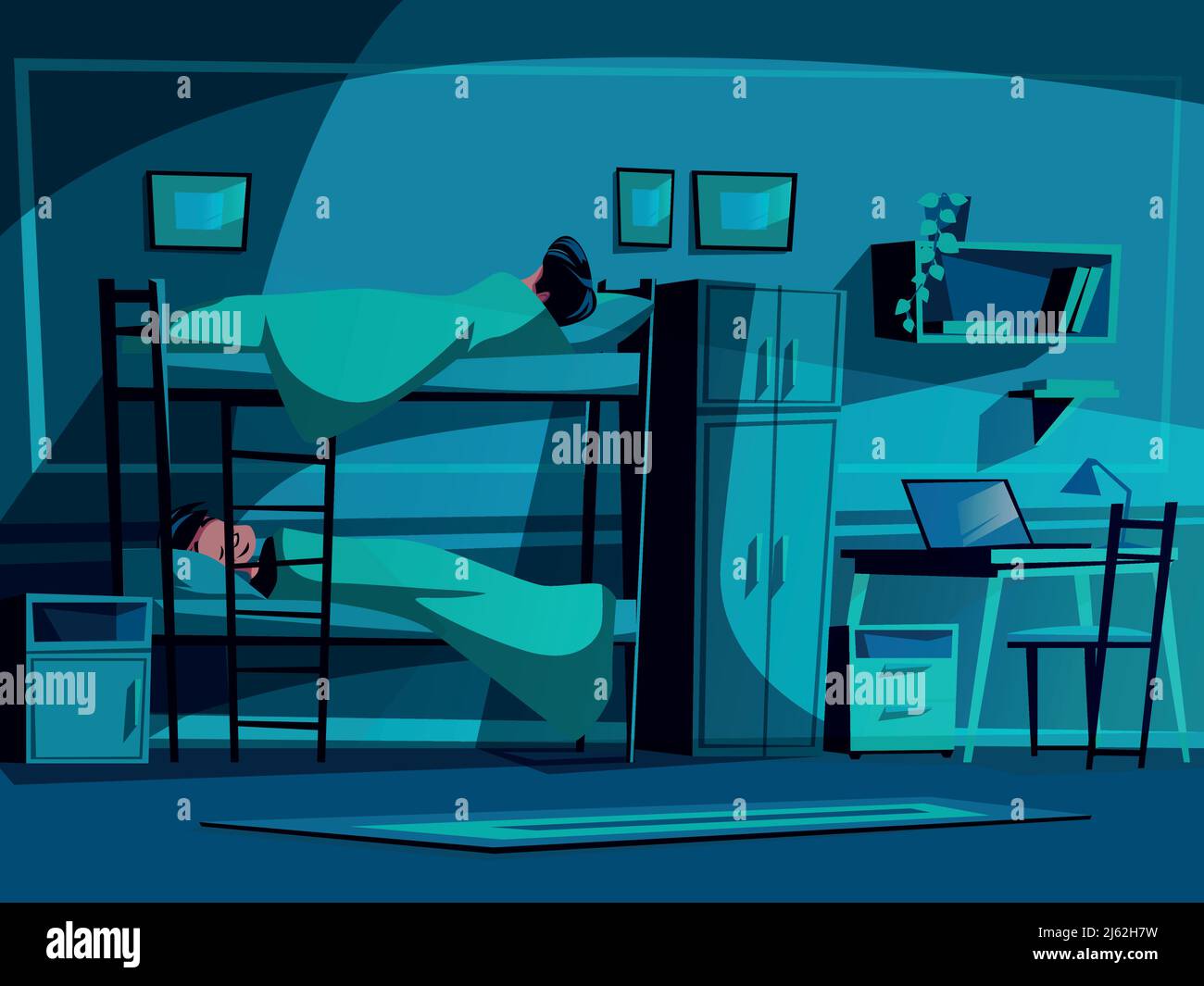 College dormitory vector illustration of classmates sleeping on bunk ...
