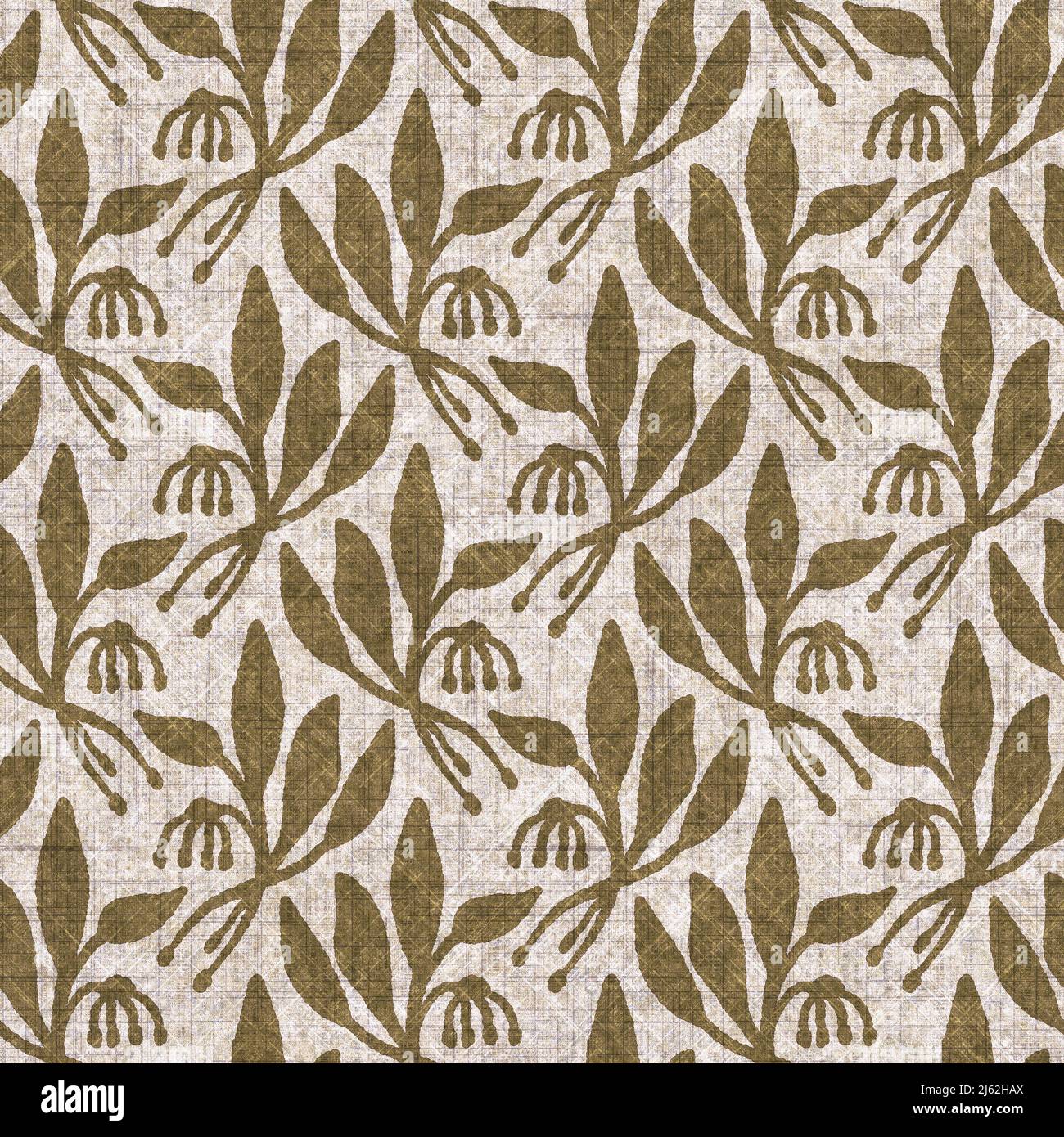 Sepia neutral botanical leaf seamless linen style pattern. Organic ...