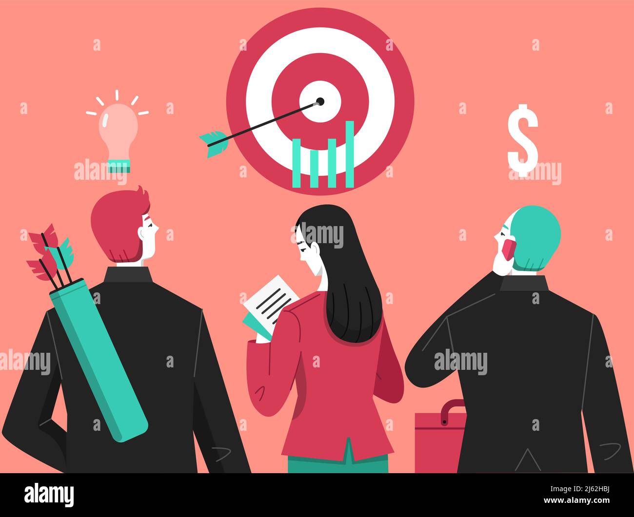 Business target vector illustration of businessman with bow and arrows ...