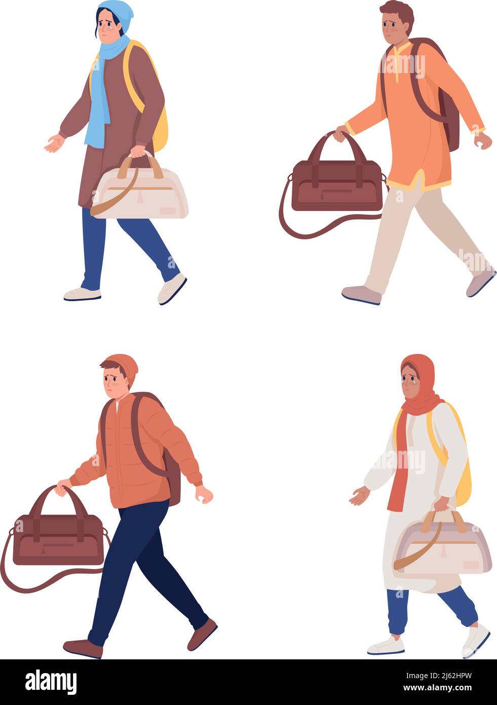 Adult refugees running away semi flat color vector character set Stock ...