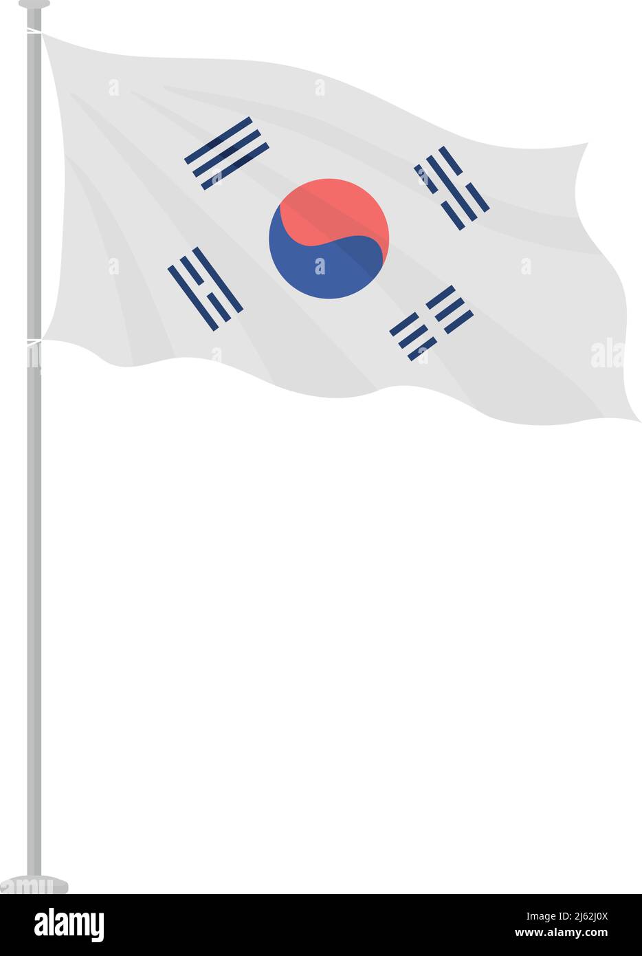 National flag of South Korea on pole semi flat color vector object ...