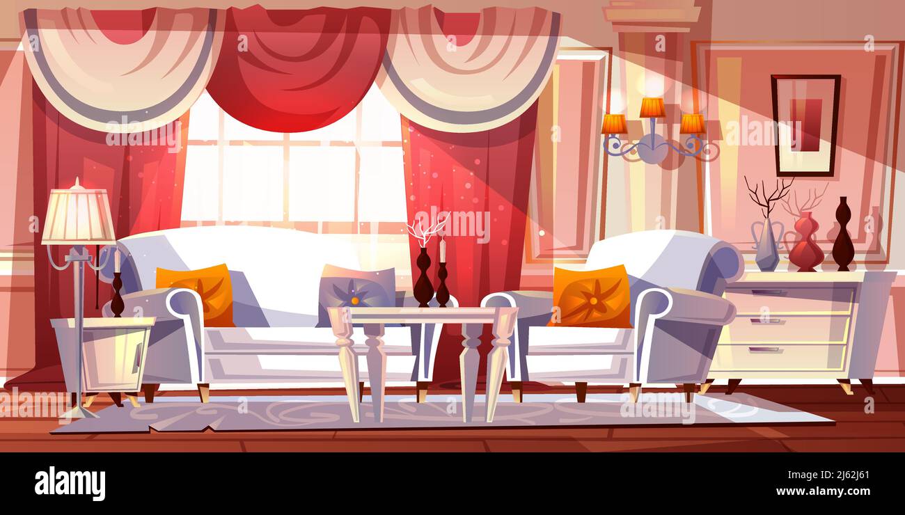 Lounge room luxury interior vector illustration or classical empire ...