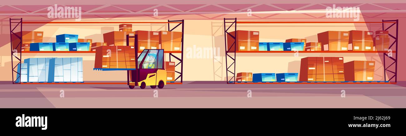 Warehouse vector illustration of logistics transport and industrial ...