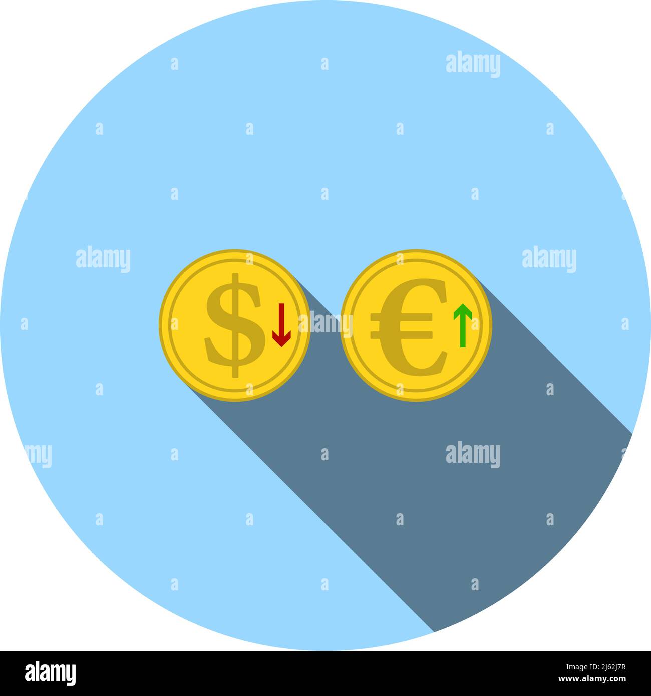 Falling Dollar And Growth Up Euro Coins Icon. Flat Circle Stencil ...