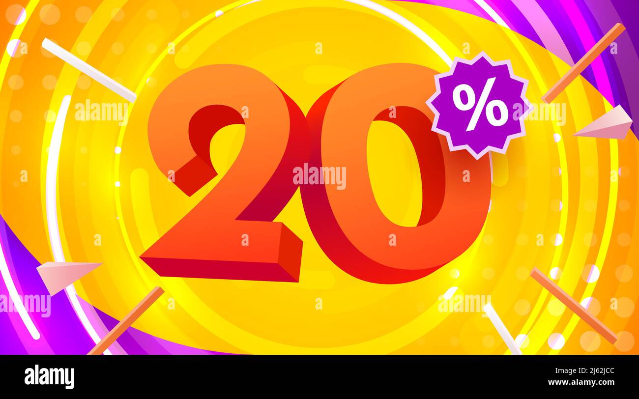 20 percent Off. Discount creative composition. 3d mega sale symbol with ...