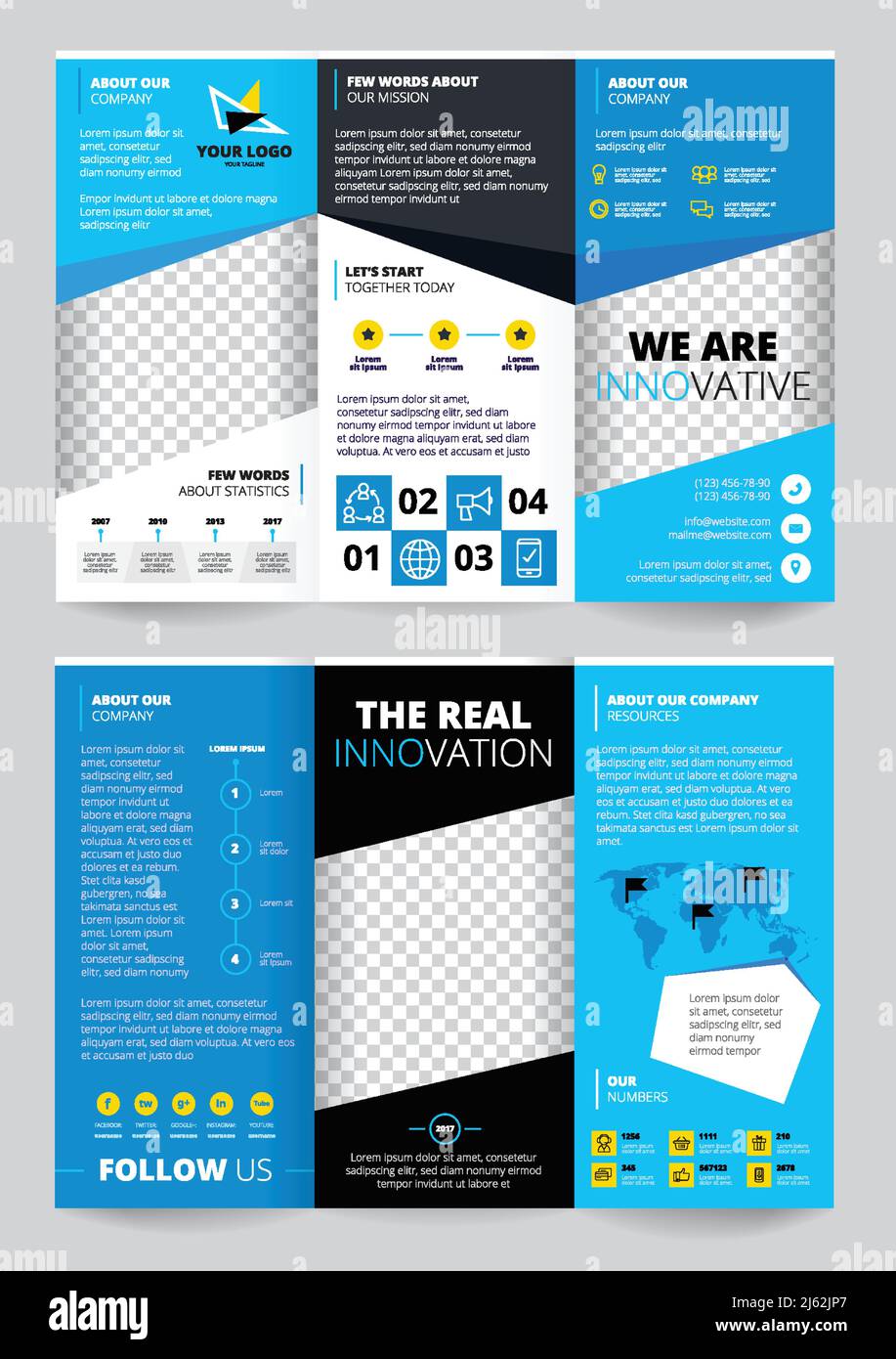 Flyer trasparent design in blue color with business information world ...