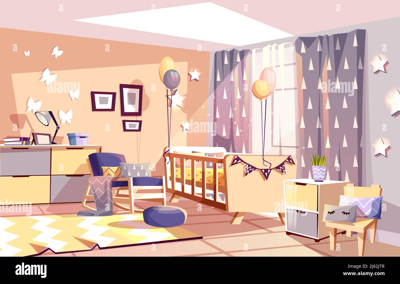 Modern newborn kid or nursery room interior vector illustration of ...