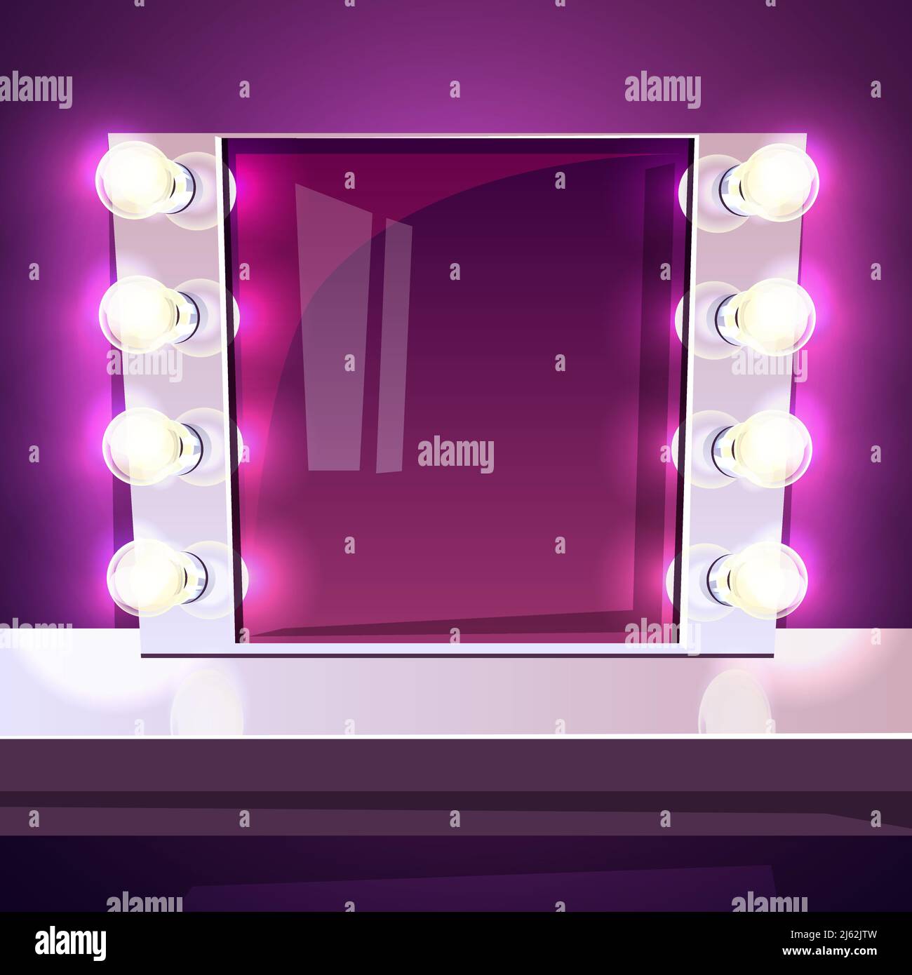 Makeup mirror with lamps vector illustration in retro white frame with ...