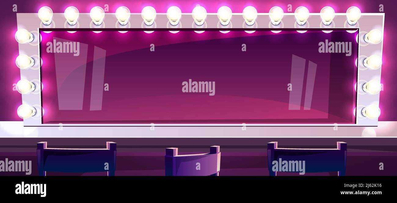 Makeup mirror with lamps vector illustration of actor or singer beauty ...