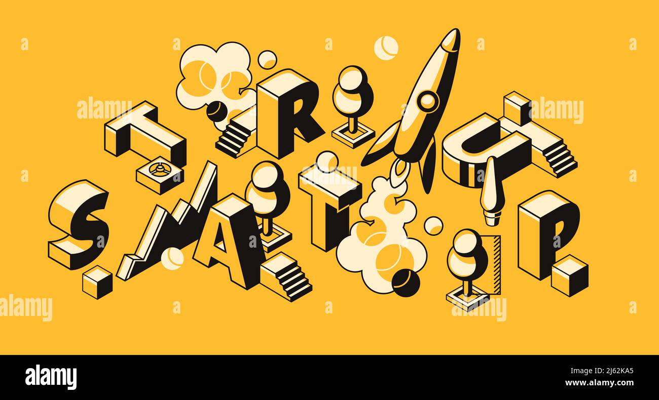 Startup business vector illustration of rocket or project launch. Start ...