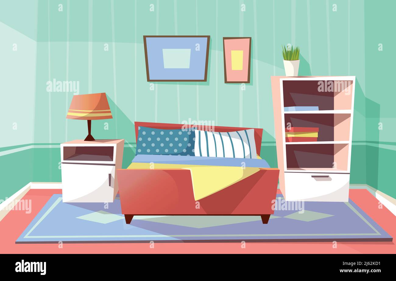 Vector cartoon bedroom interior background template. Cozy modern house ...