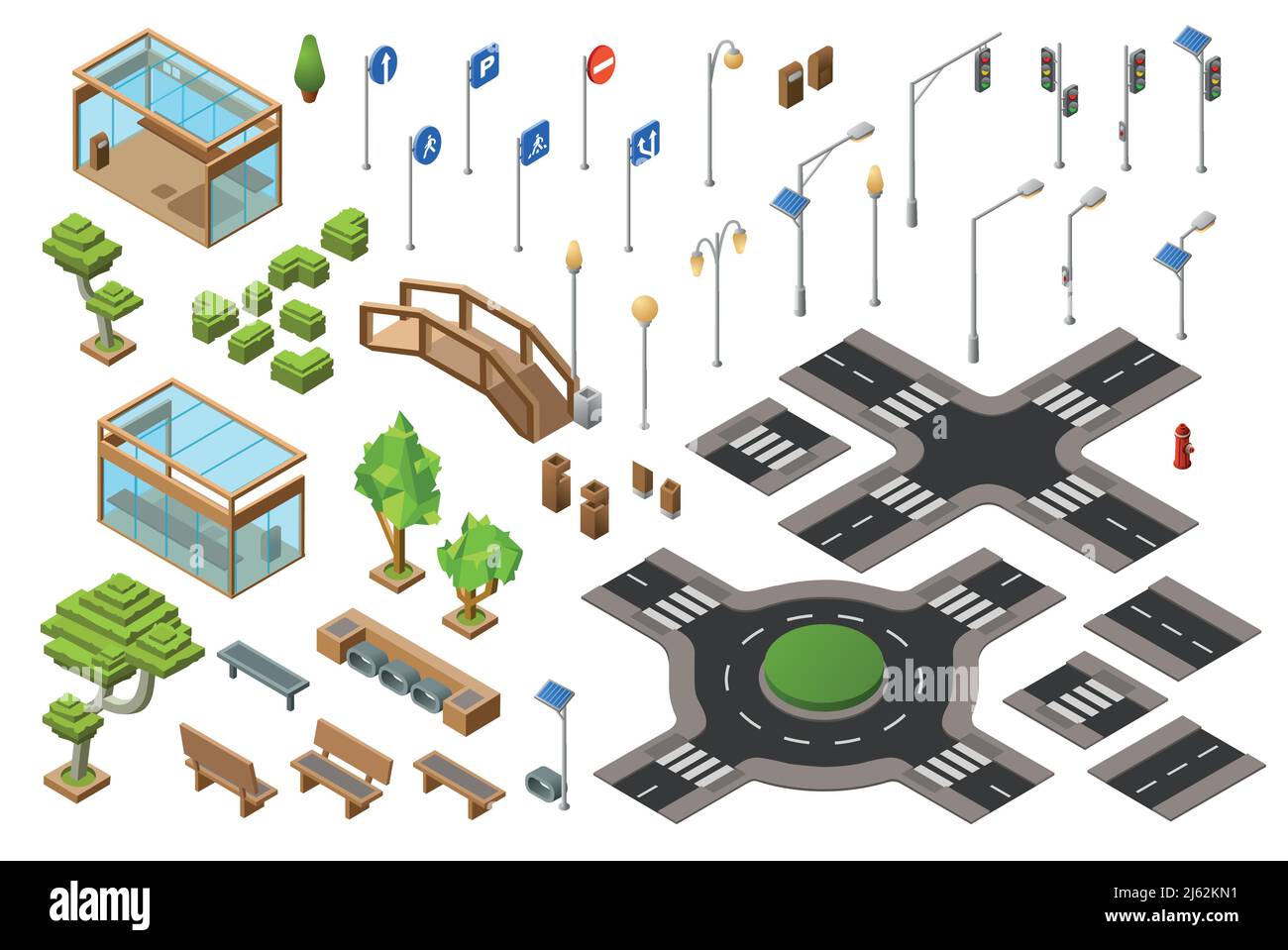 City traffic street isometric 3D vector illustration of traffic light ...