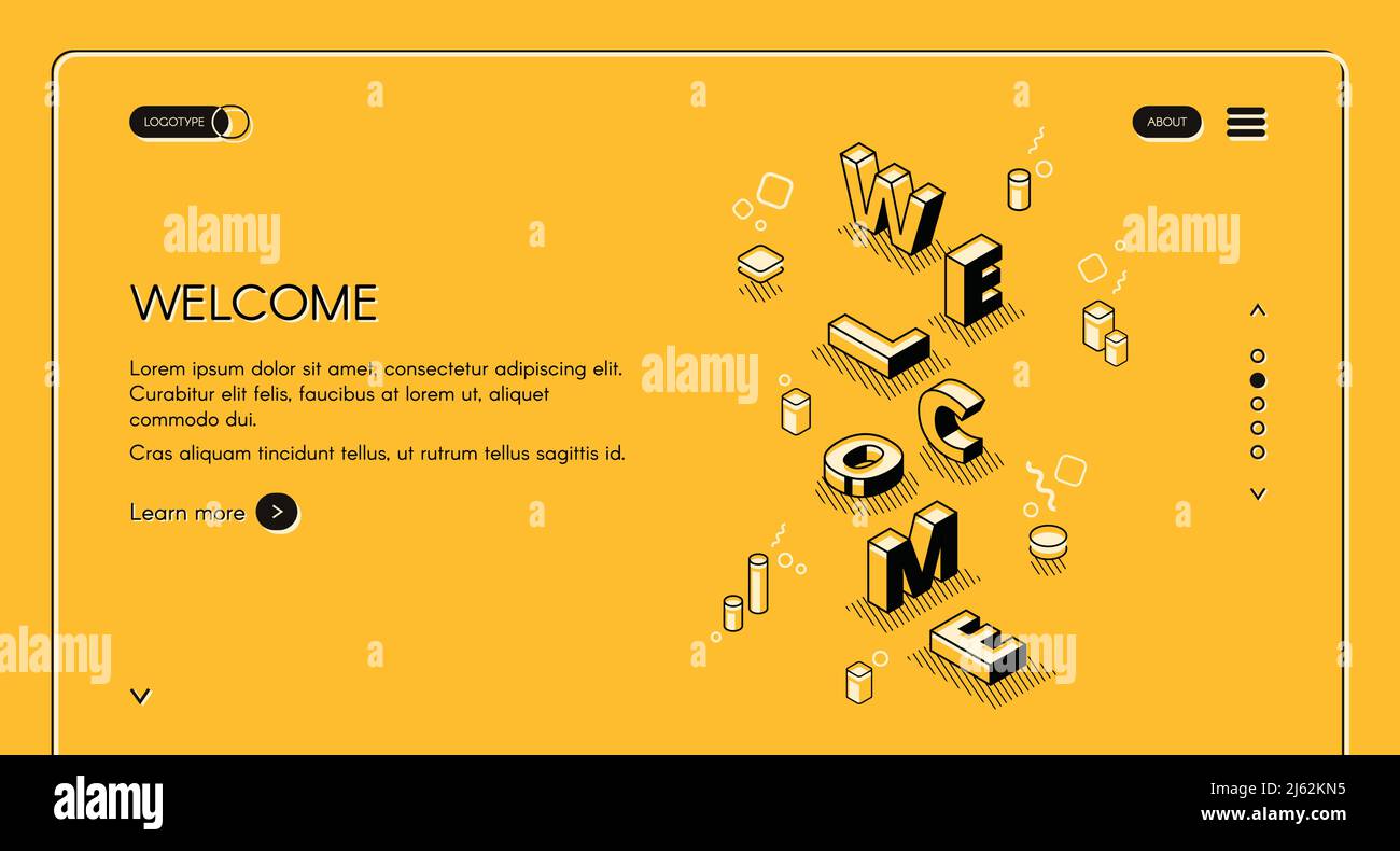Welcome web main page vector illustration of word letters in isometric ...