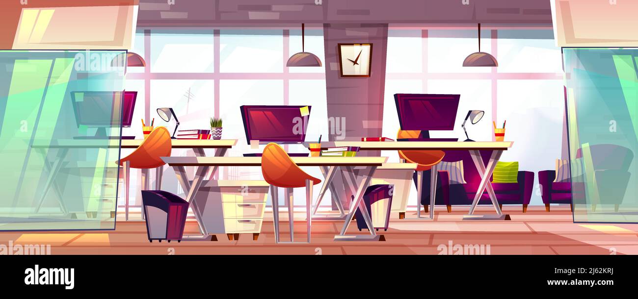Office workspace vector illustration or coworking business open ...
