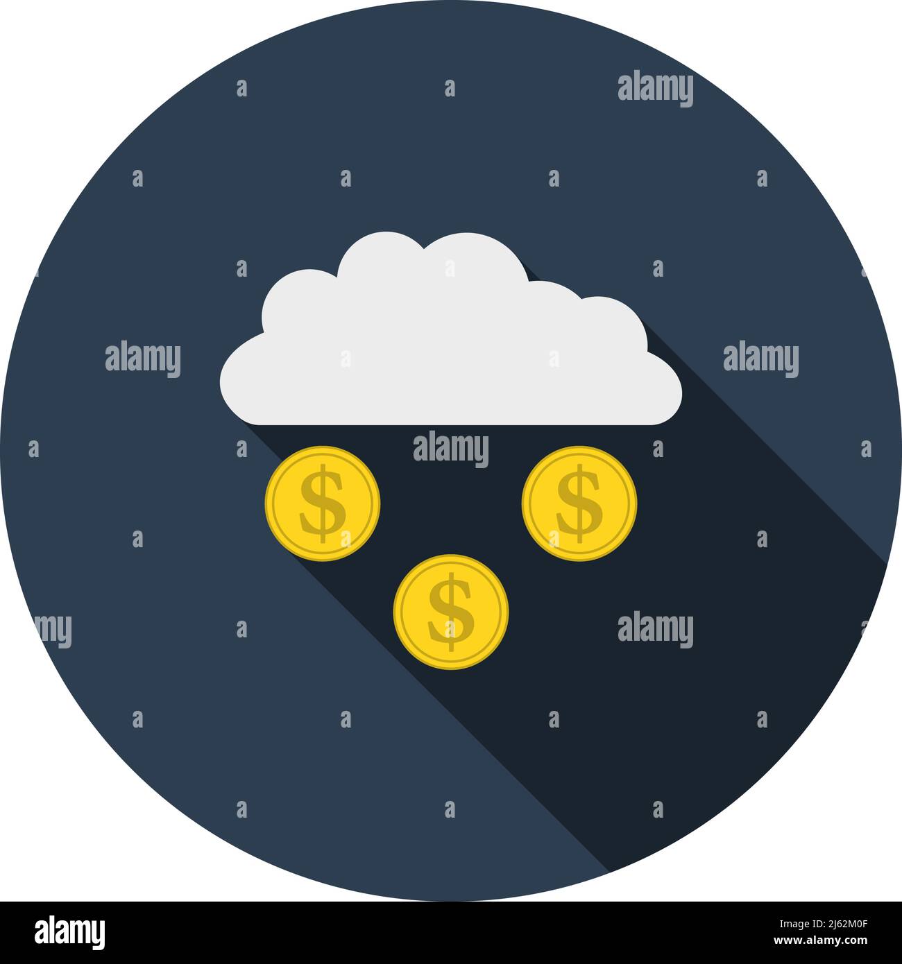 Coins Falling From Cloud Icon. Flat Circle Stencil Design With Long ...