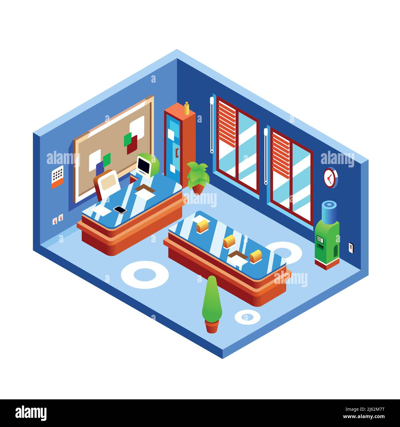Office room isometric vector illustration of modern room of boss or ...