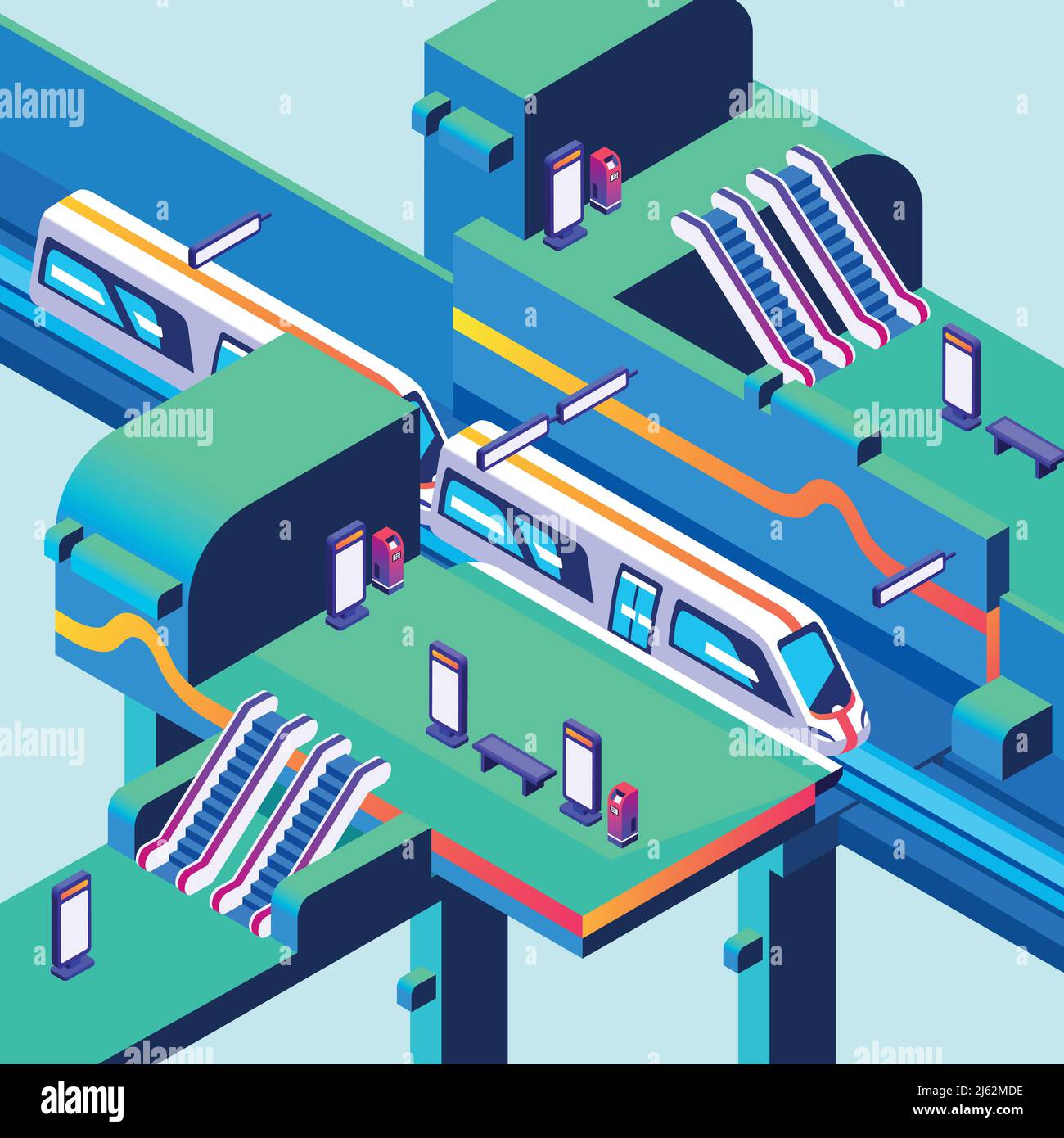 Metro train station vector illustration of isometric plan of ...