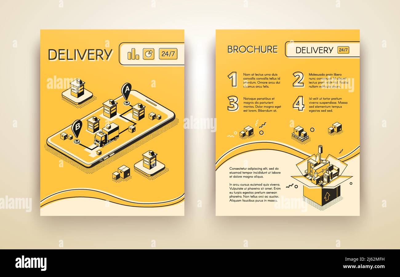 Business delivery, logistic startup mobile service advertising brochure ...