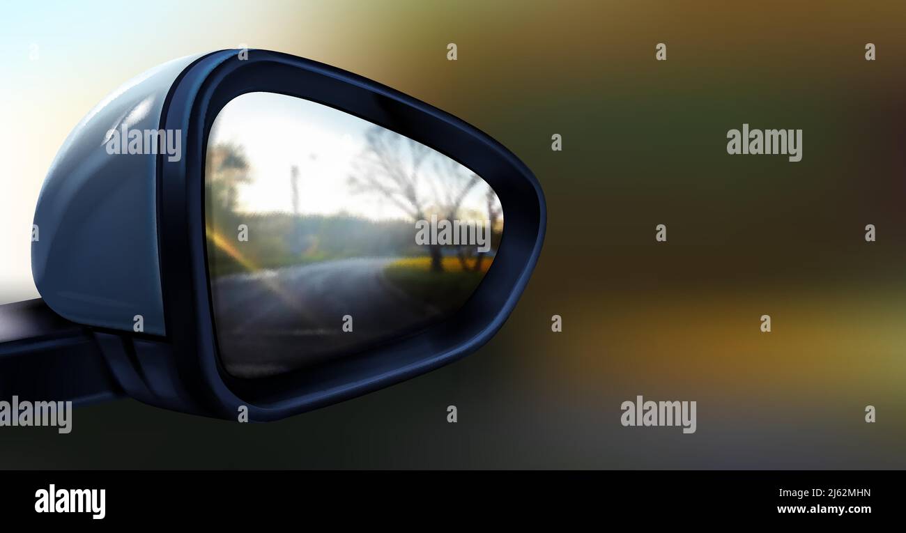 Vector realistic illustration of black rear view mirror with reflection ...