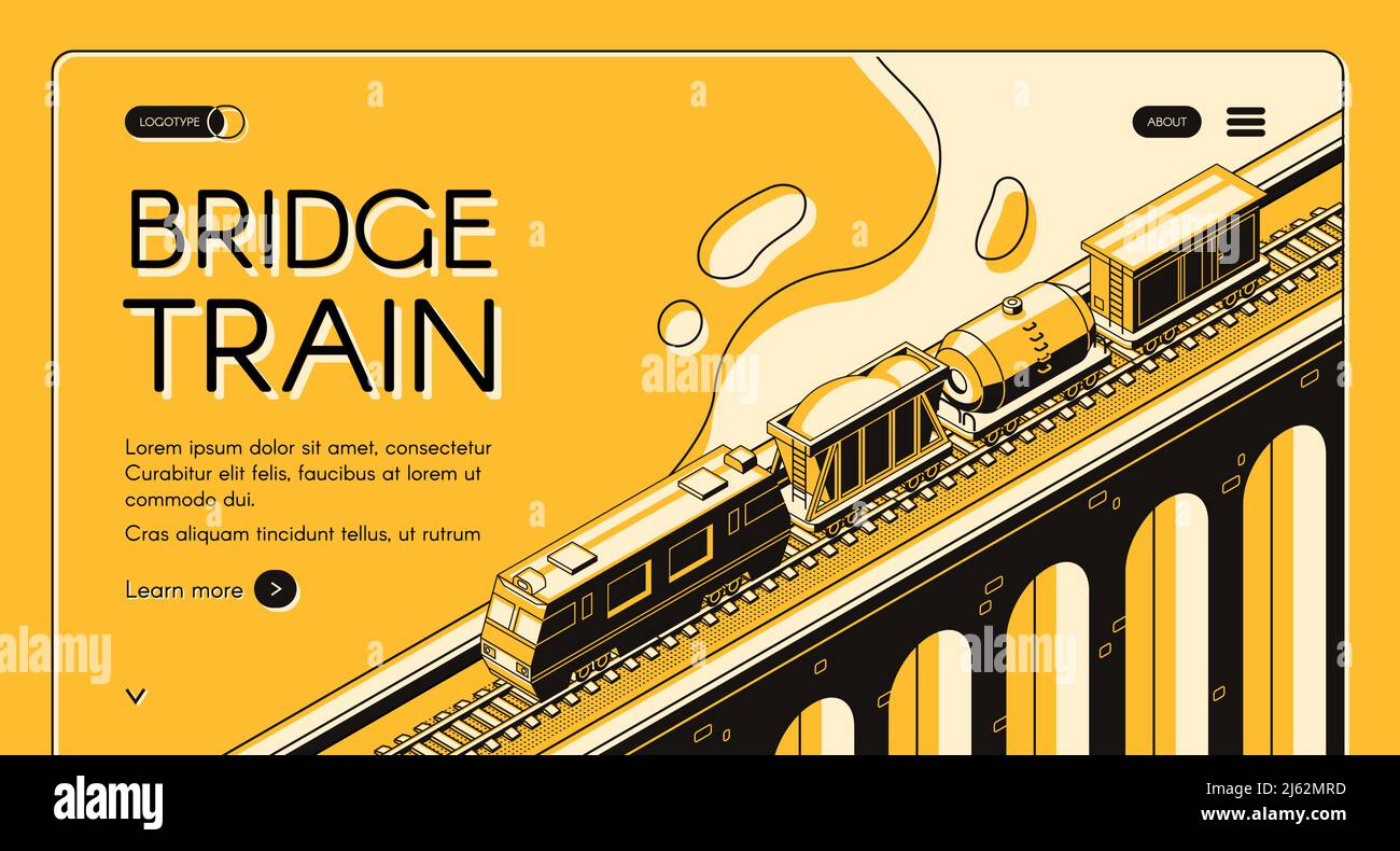 Industrial rail freight transport isometric vector web banner ...