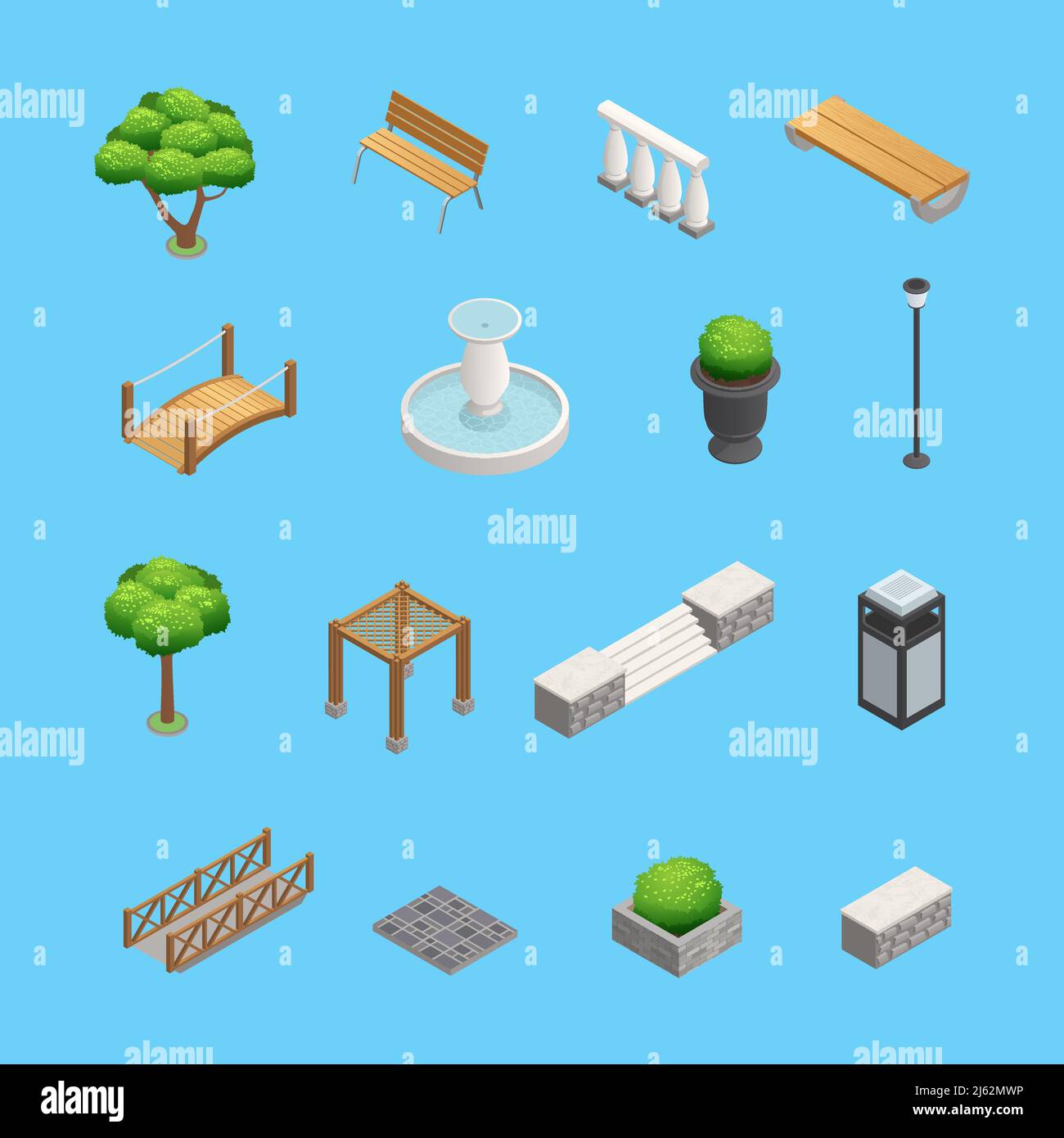 Landscaping isometric elements for garden and park design with plants ...