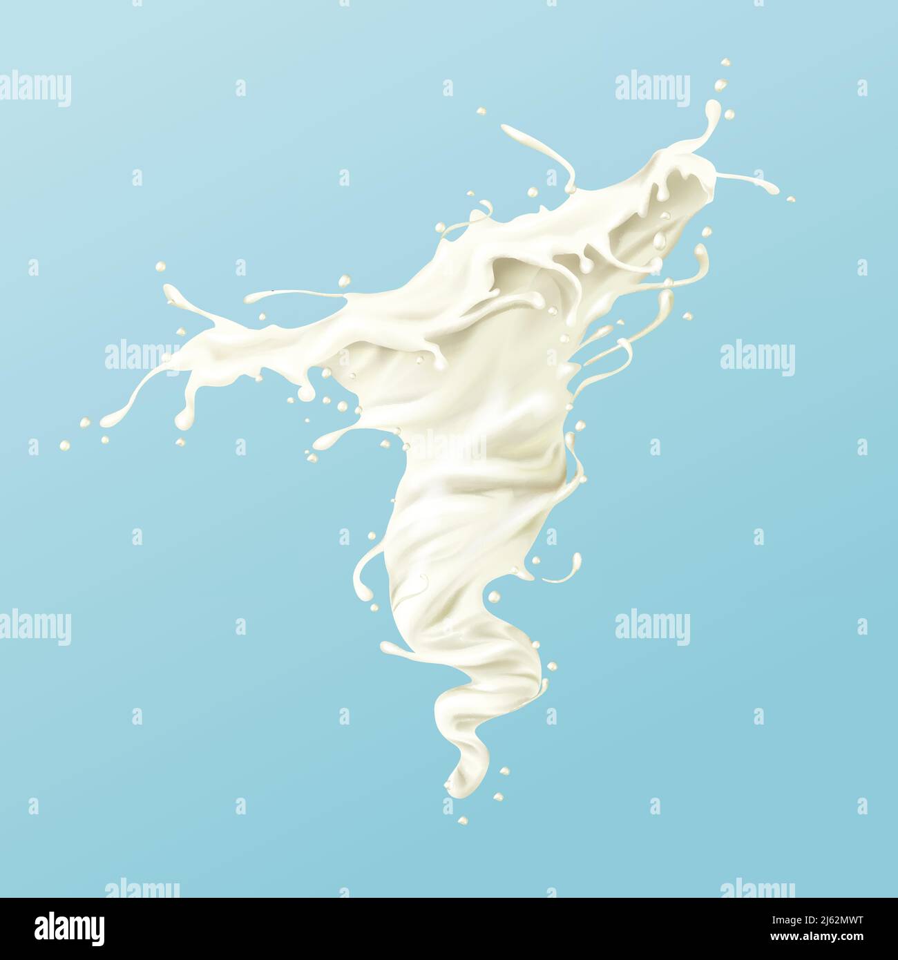 Milk swirl or white paint splash or whirlpool with droplets and ...