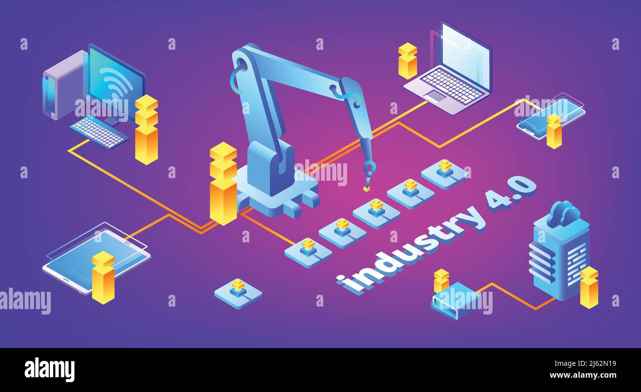 Industry 4.0 technology vector illustration of automation and data ...